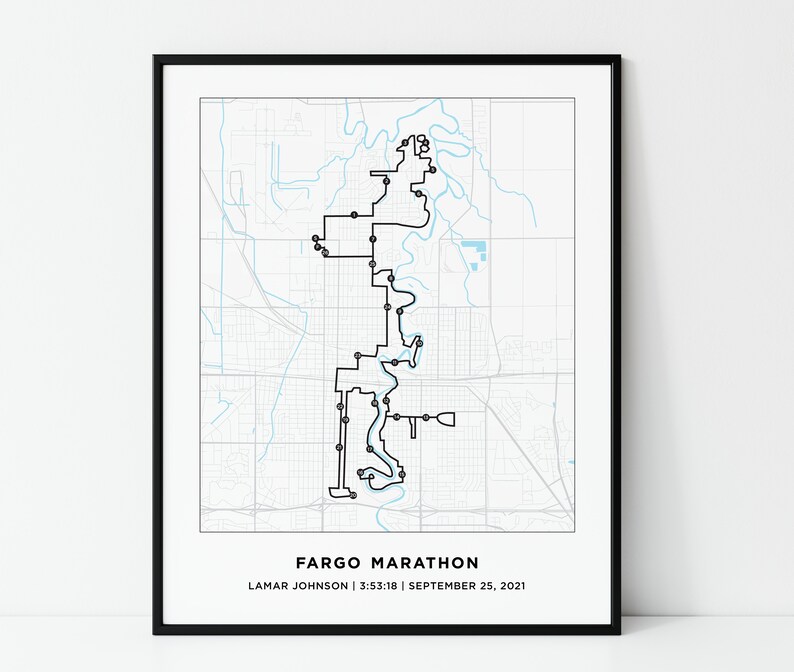 Fargo Marathon Course Map Personalized Fargo Marathon Route | Etsy