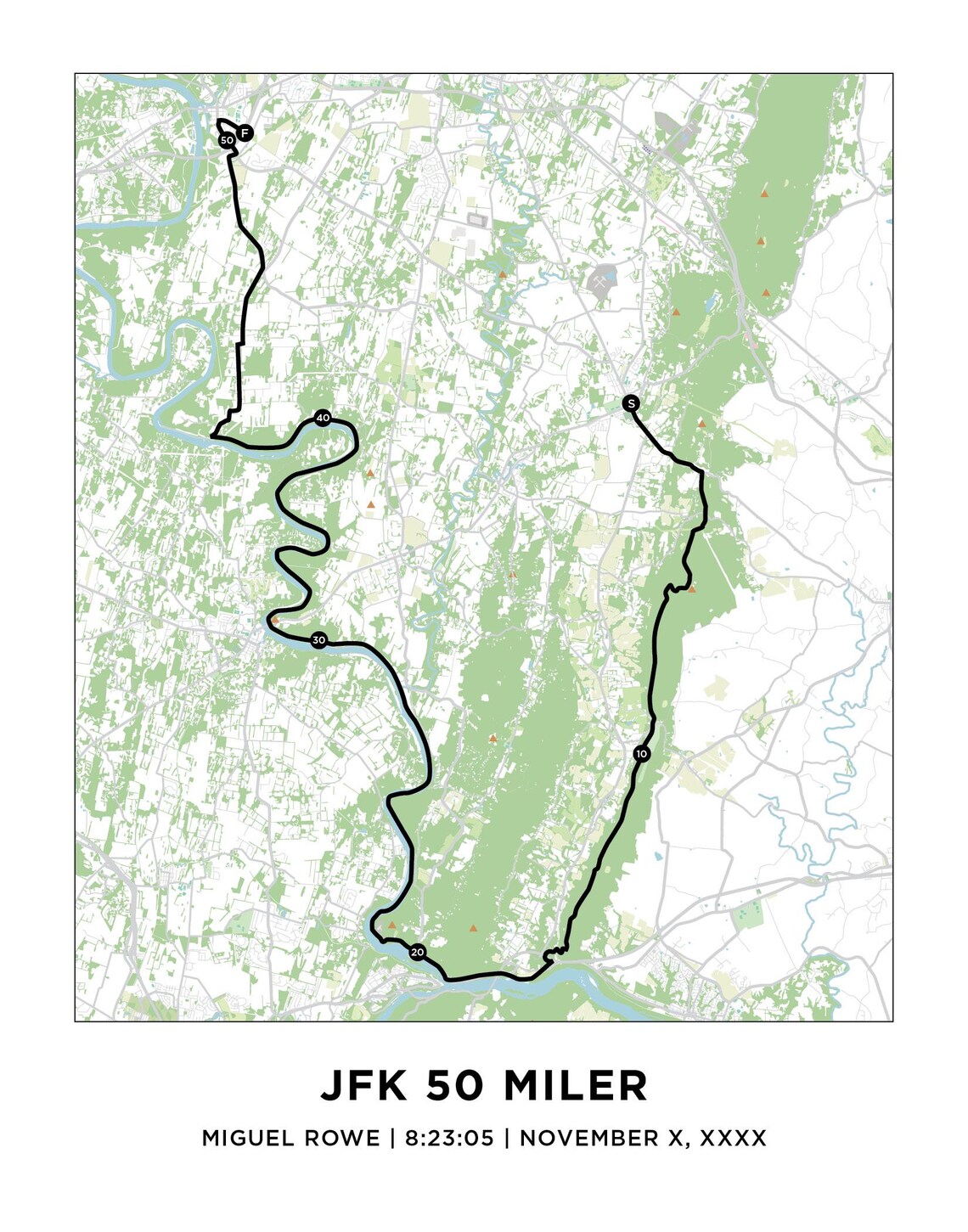 50 Miler JFK Race Course Map | Personalized 50 Miler JFK Map | Ultra ...