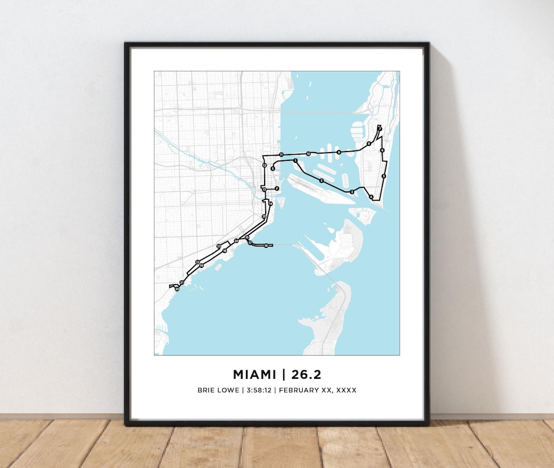 Miami 26.2 Course Marathoner Map | Personalized Miami Route Map | Gifts ...