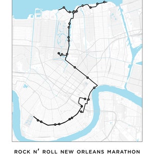 New Orleans Marathon Course Map Personalized New Orleans Route Map Rock ...