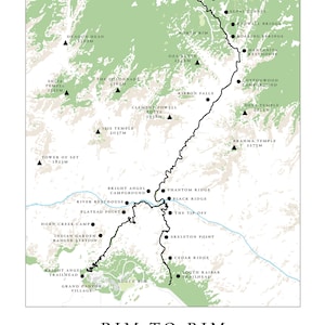Rim to Rim Hiking Trail Map | Rim to Rim Print | Grand Canyon | Hiking ...