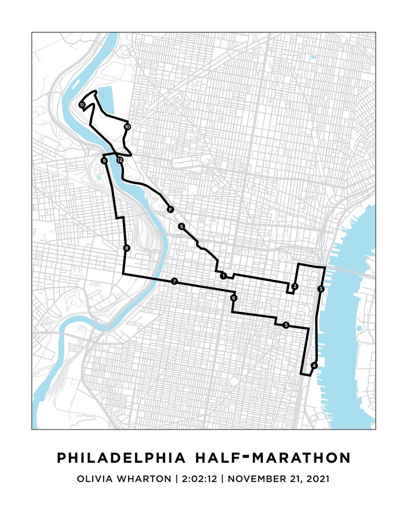 Philadelphia Half-marathon Course Map Personalized - Etsy UK