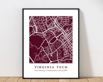 Virginia Tech Map | Virginia Tech Graduation Gift | Virginia Tech Print ...
