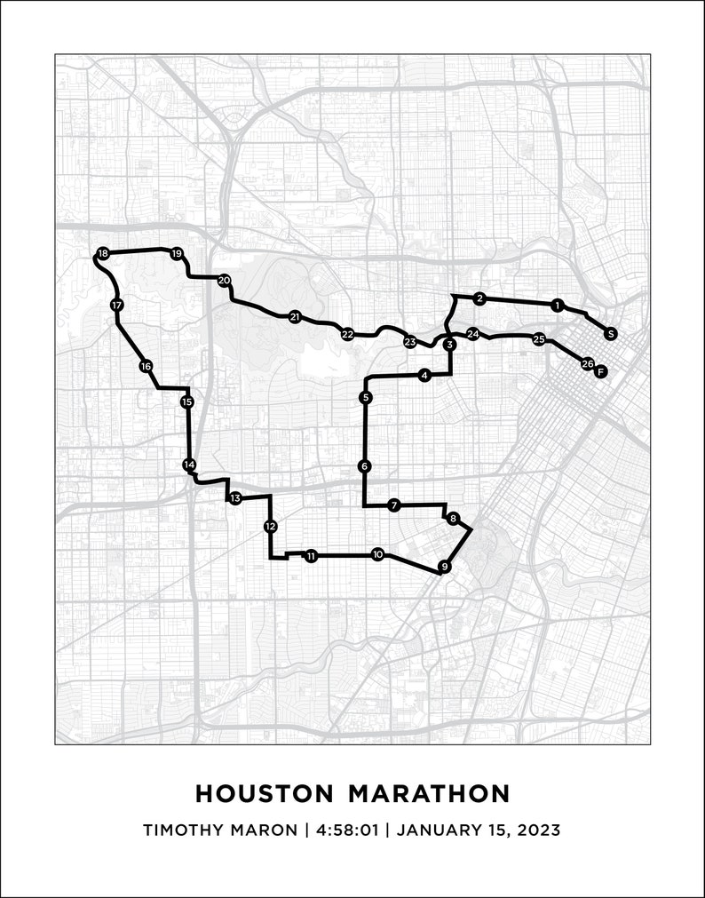 Houston Marathon Course Map Personalized Houston Marathon Route Map ...