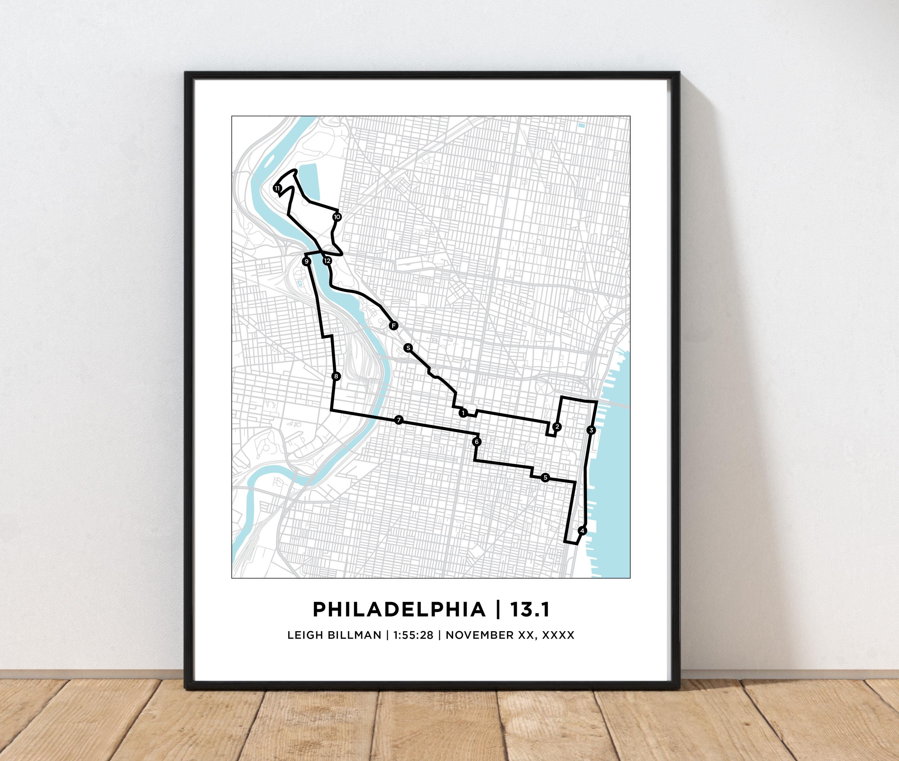 Philadelphia Half 13.1 Marathoner Course Map | Personalized Philly Half ...