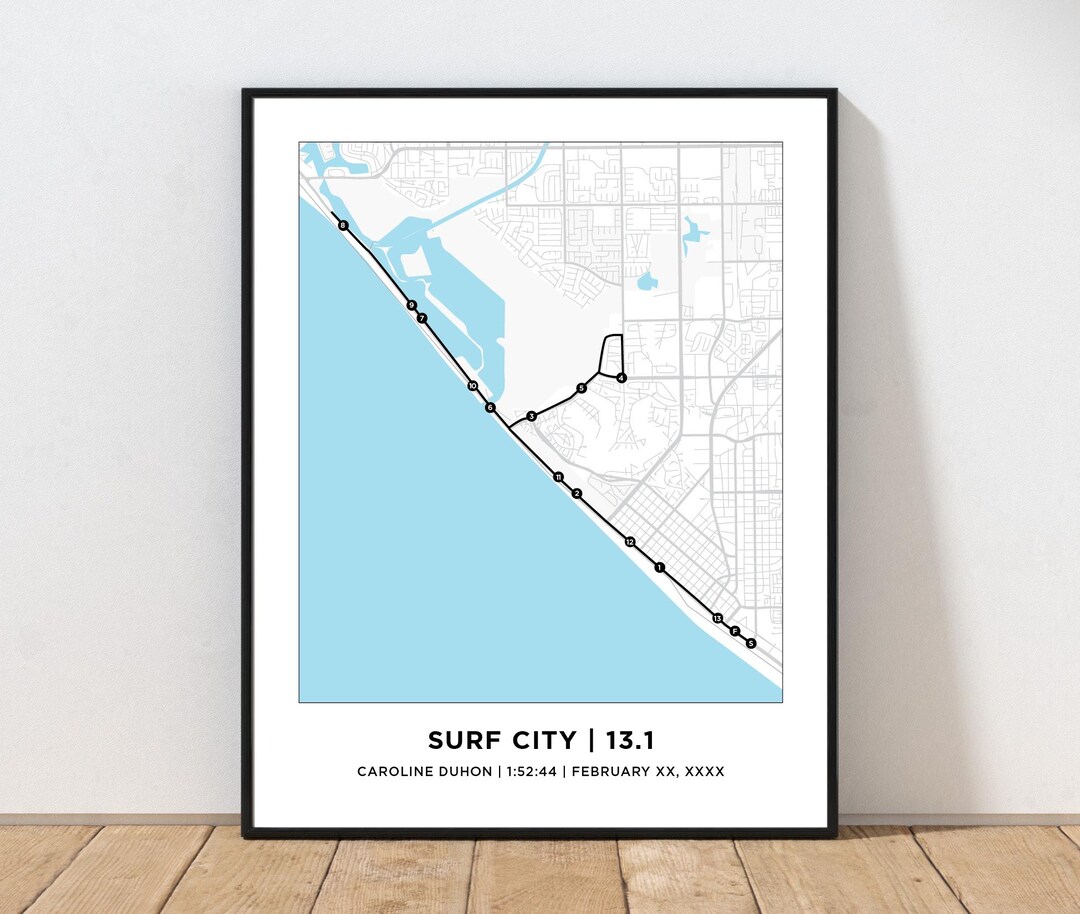 Surf City 13.1 Half Course Map | Personalized Surf City Route Map ...