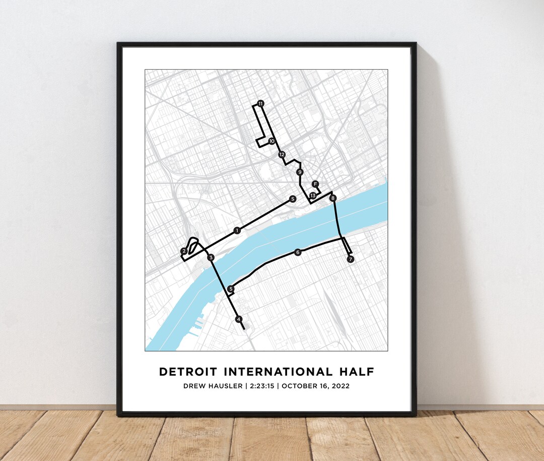 Detroit Half Marathon Course Map Personalized Detroit Half Marathon Map ...