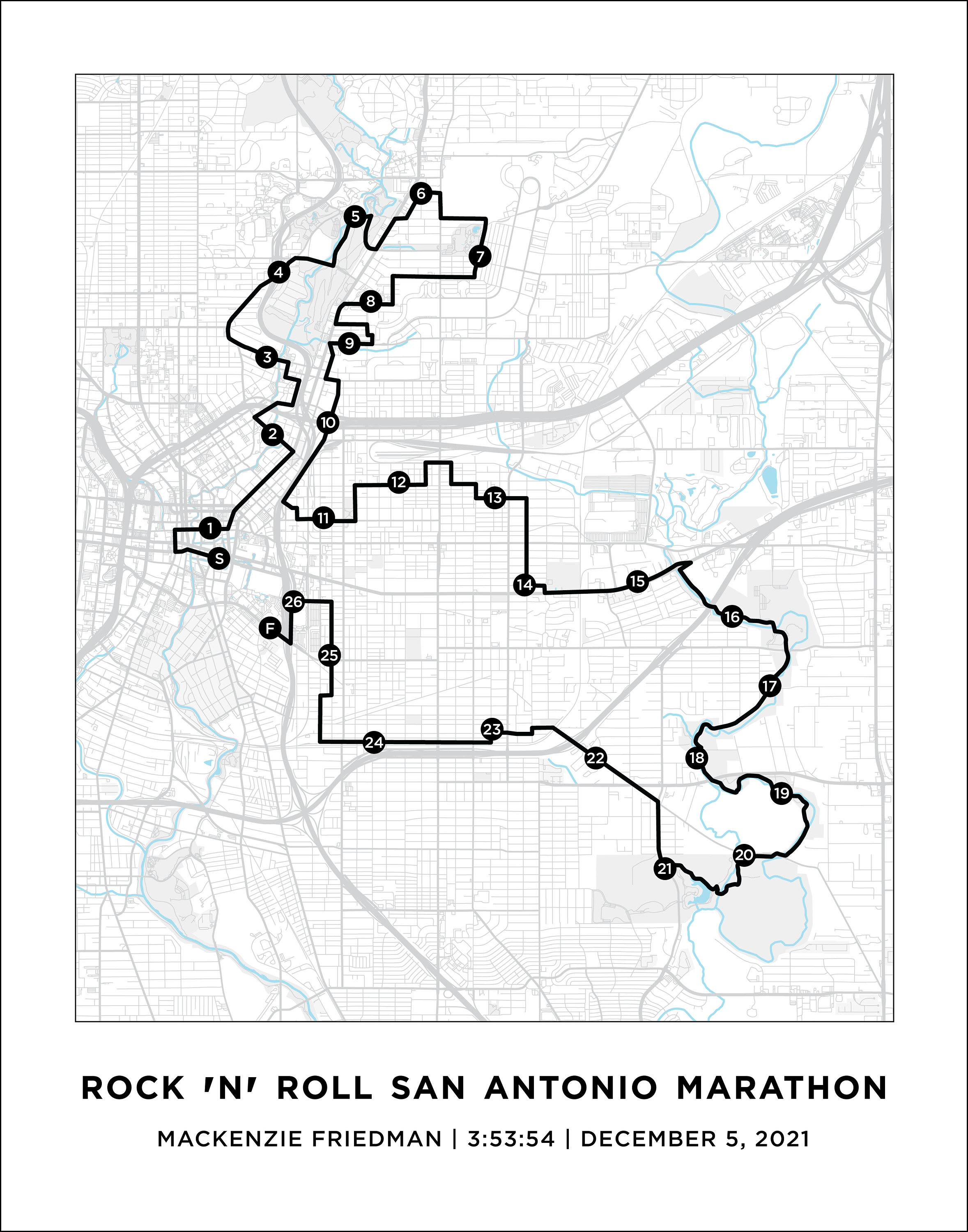 San Antonio Marathon Course Map Personalized San Antonio Marathon Route ...