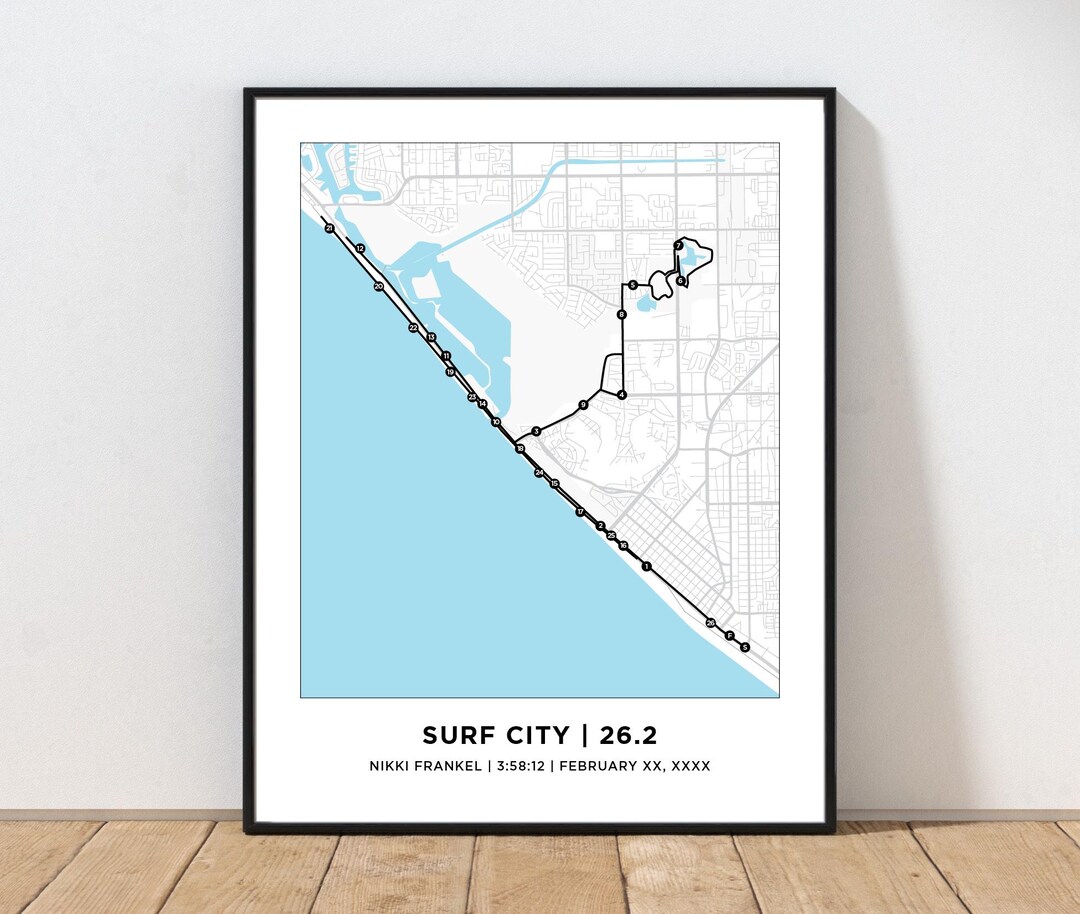 Surf City 26.2 Marathoner Course Map | Personalized Surf City Route Map ...