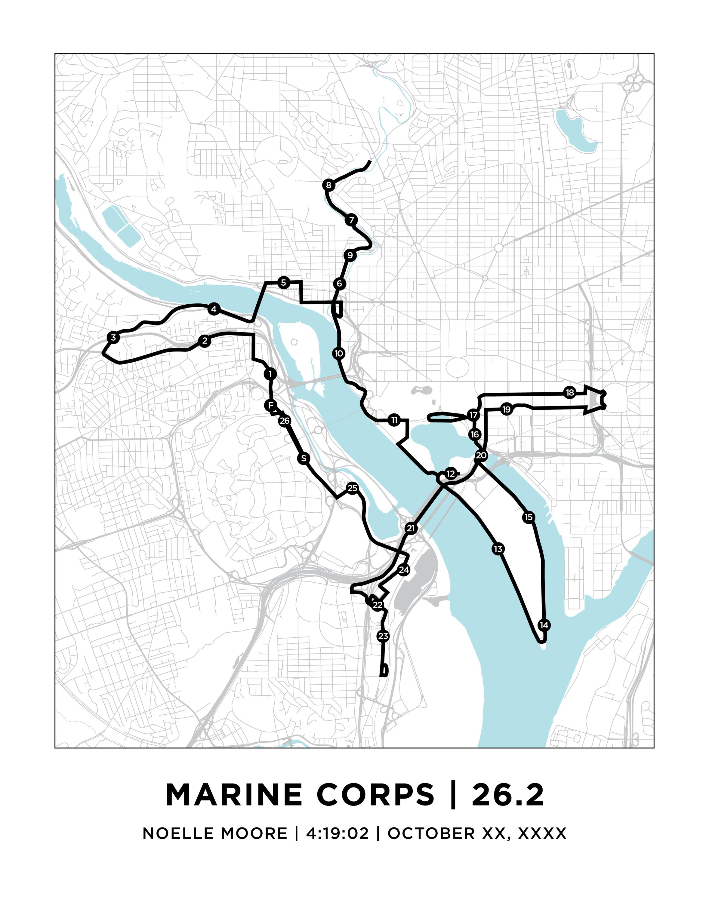 Marine Corps 26.2 Marathoner Course Map | Personalized Marine Corps ...