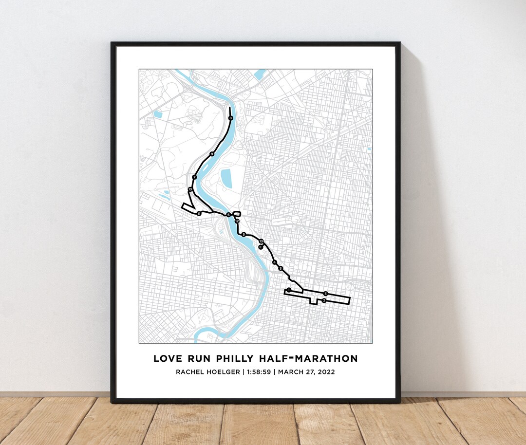 Carte du parcours du semi-marathon Love Run Philadelphia - Etsy France