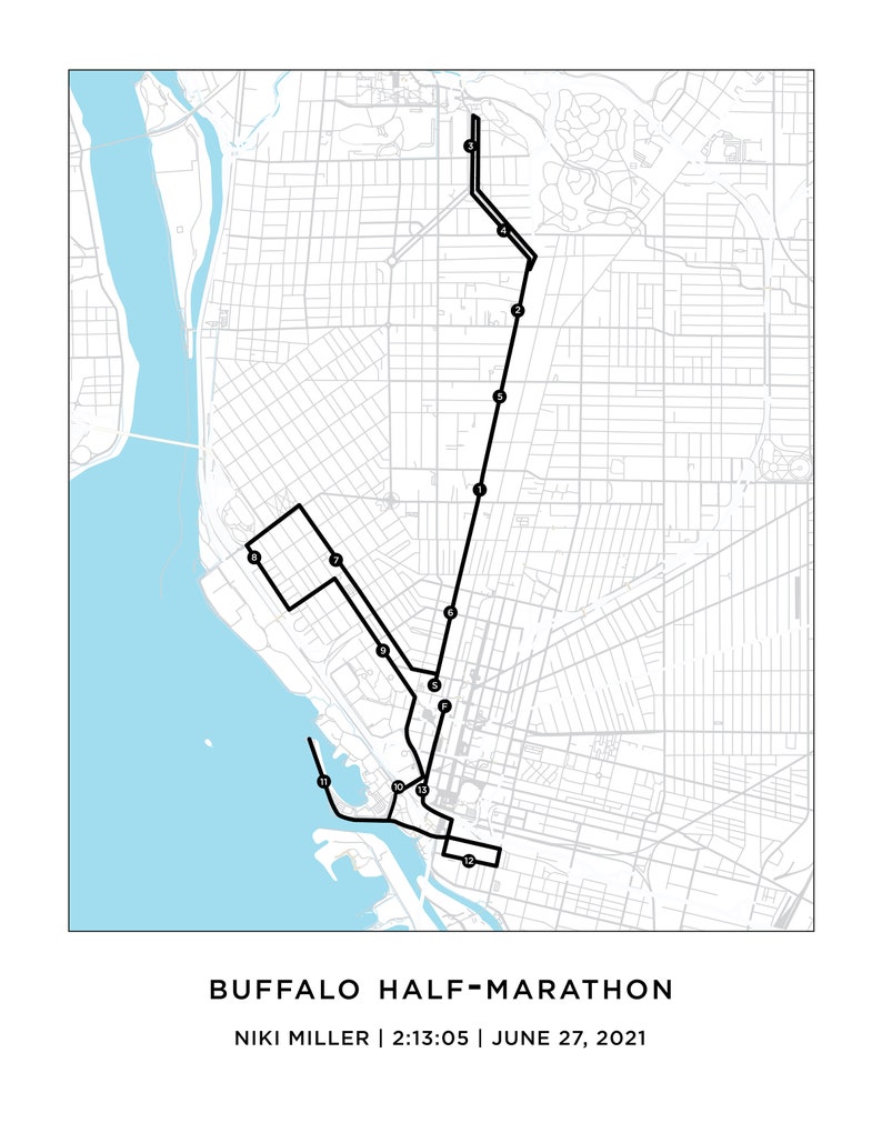 Buffalo Half-marathon Course Map Personalized Buffalo | Etsy