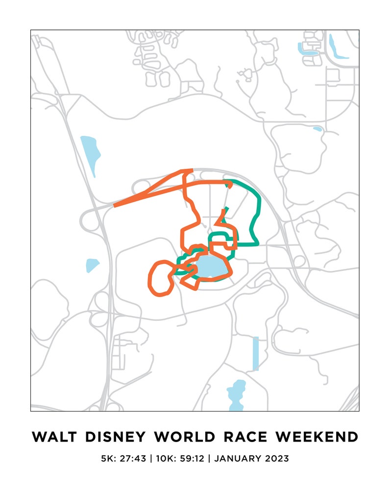 Disney Race Weekend 5k/10k Course Map Personalized Disney Map Disney 5k ...
