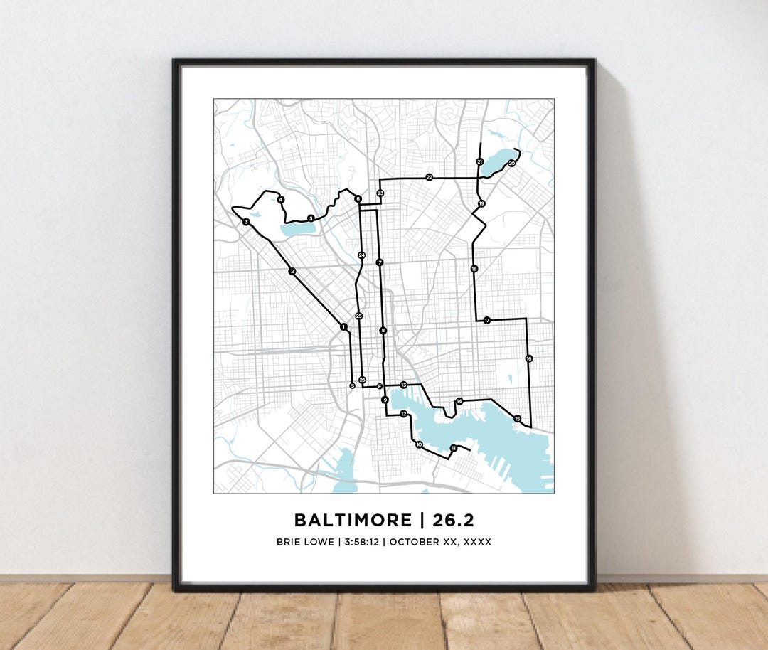 Baltimore 26.2 Course Marathoner Map | Personalized Baltimore Route Map ...