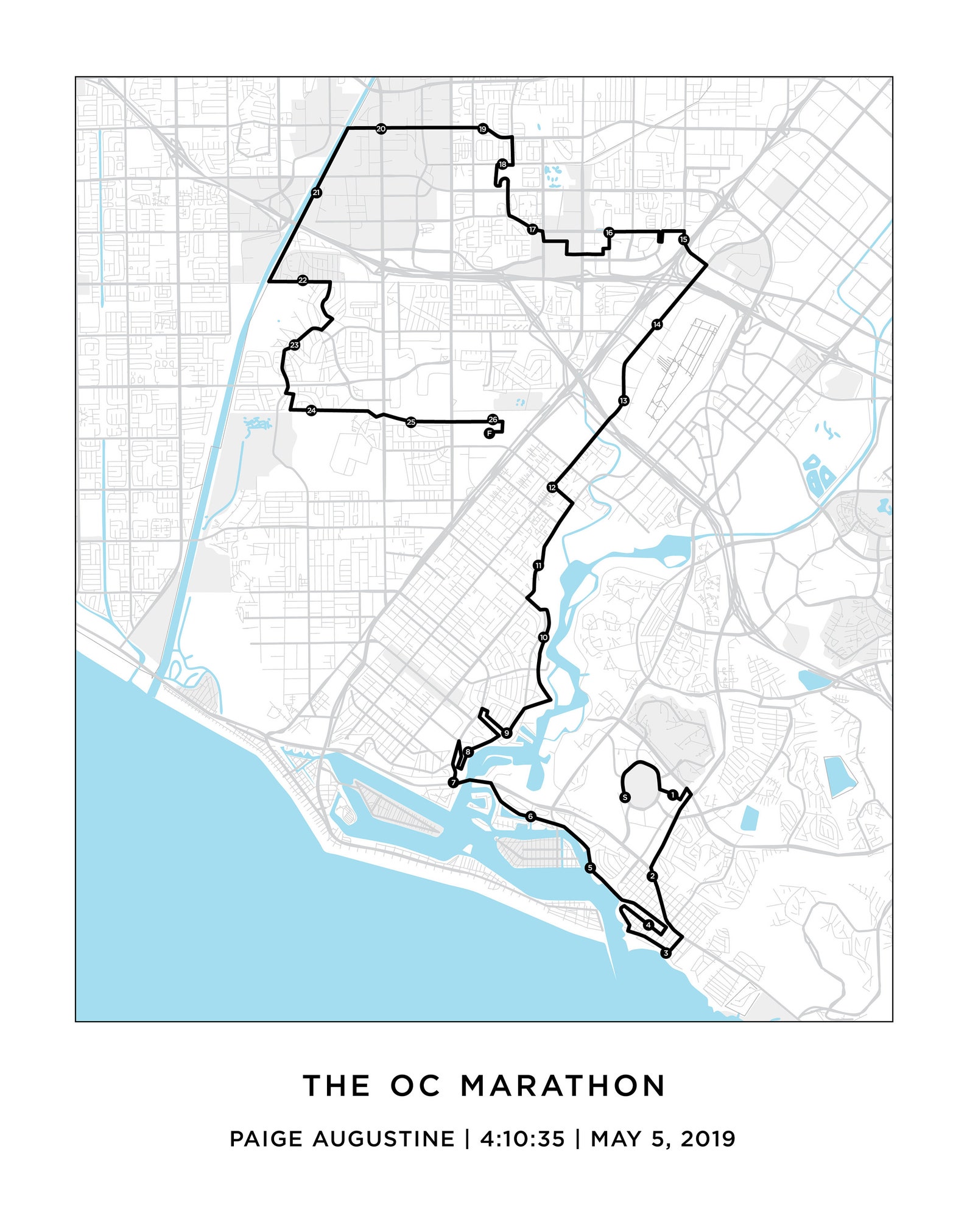 Carte du parcours du marathon OC Carte personnalisée du - Etsy France