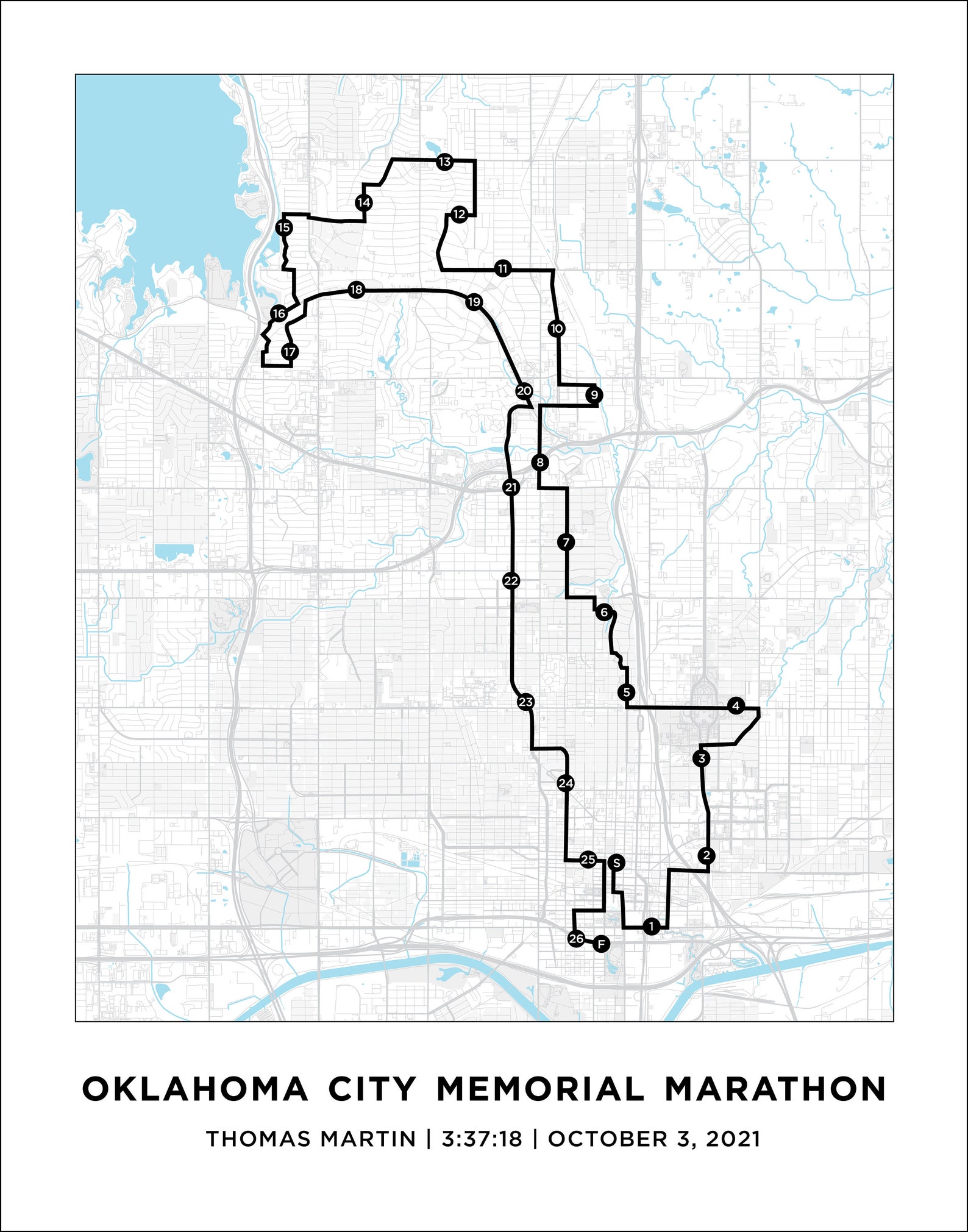 Oklahoma City Marathon Course Map Personalized I Oklahoma | Etsy