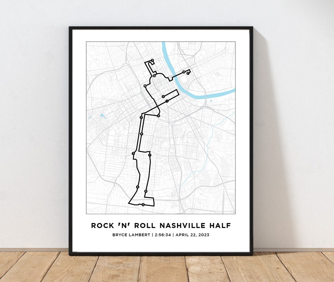 Nashville Half Marathon Course Map Personalized Nashville Route Map ...