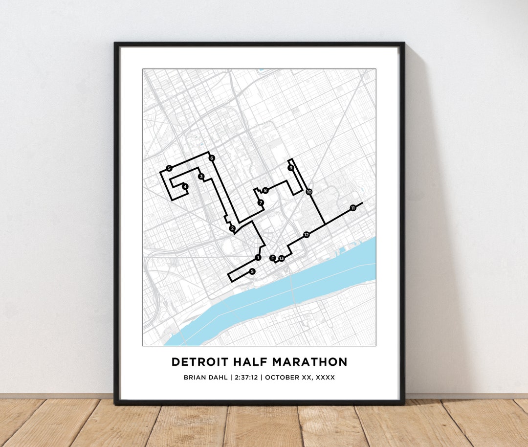 Detroit Half Marathon (US Only) Course Map | Personalized Detroit Half ...