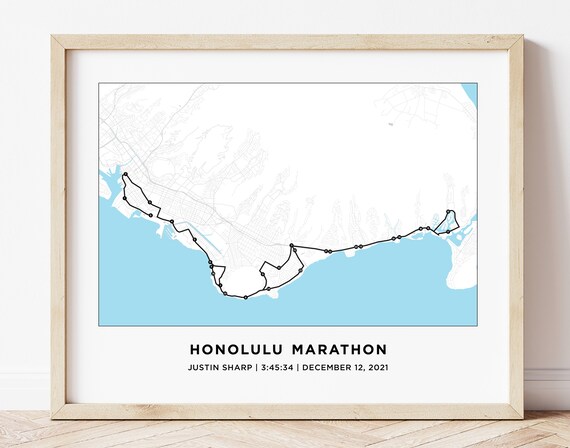 Honolulu Marathon Course Map Personalized Honolulu Route Map | Etsy
