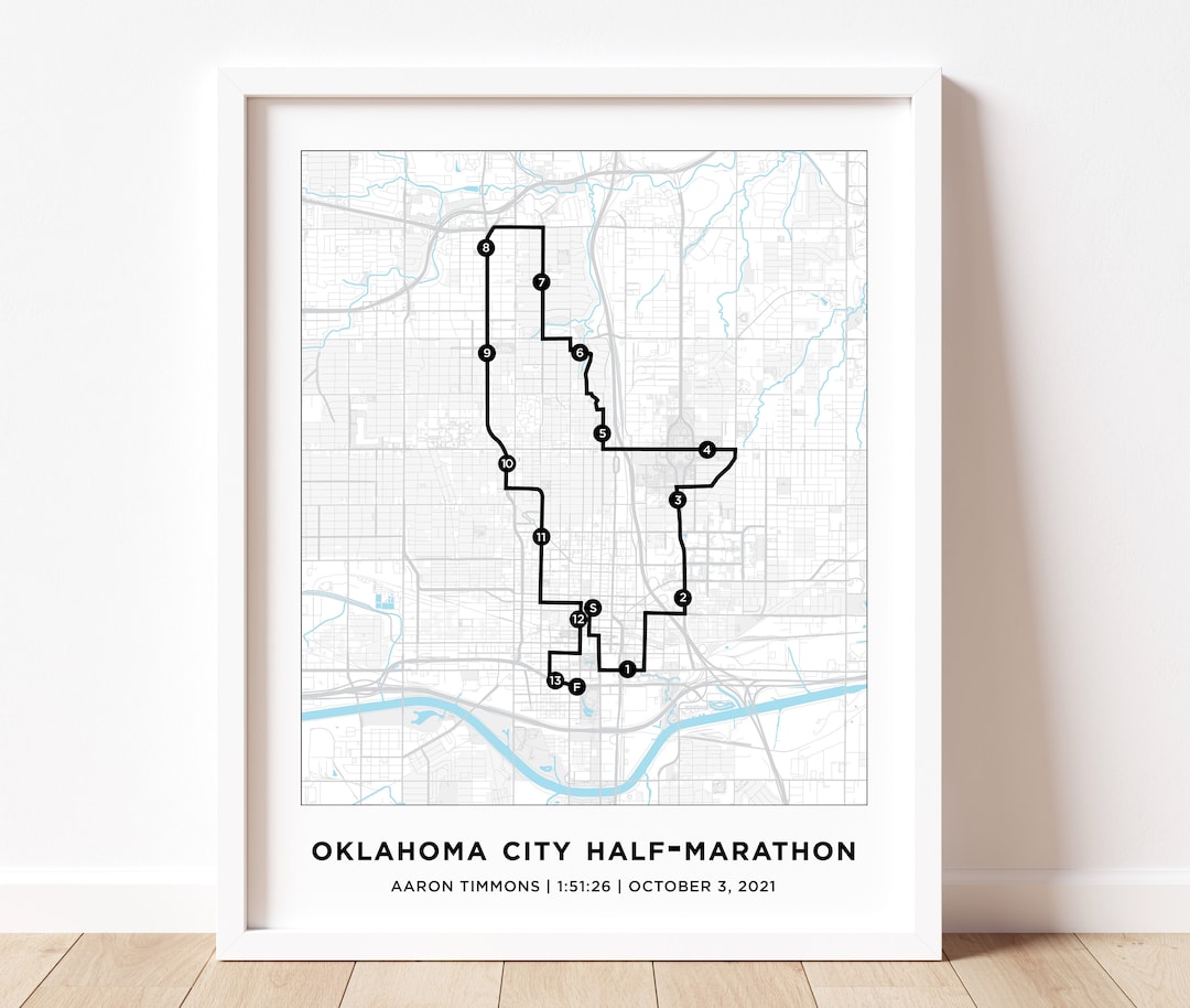 Oklahoma City Half Marathon Course Map | Personalized Oklahoma City ...