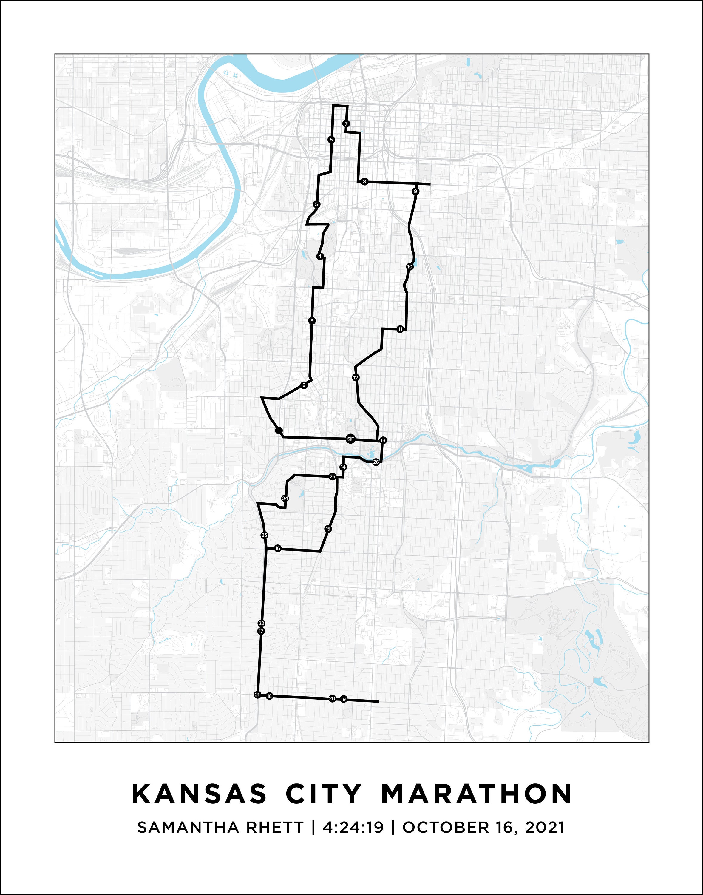 Kansas City Marathon Course Map Personalized Kansas City Marathon Route ...