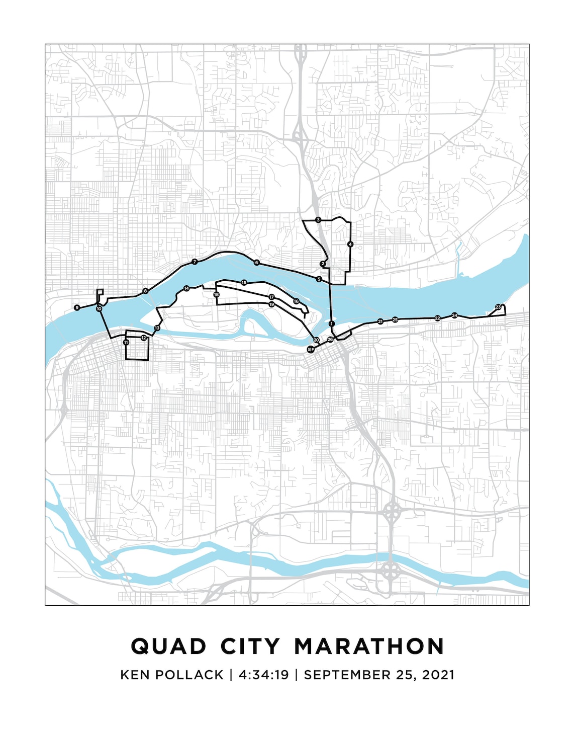 Quad Cities Marathon Course Map Personalized Quad Cities - Etsy