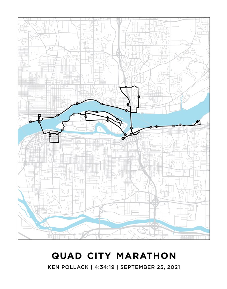 Quad Cities Marathon Course Map Personalized Quad Cities Marathon Route ...