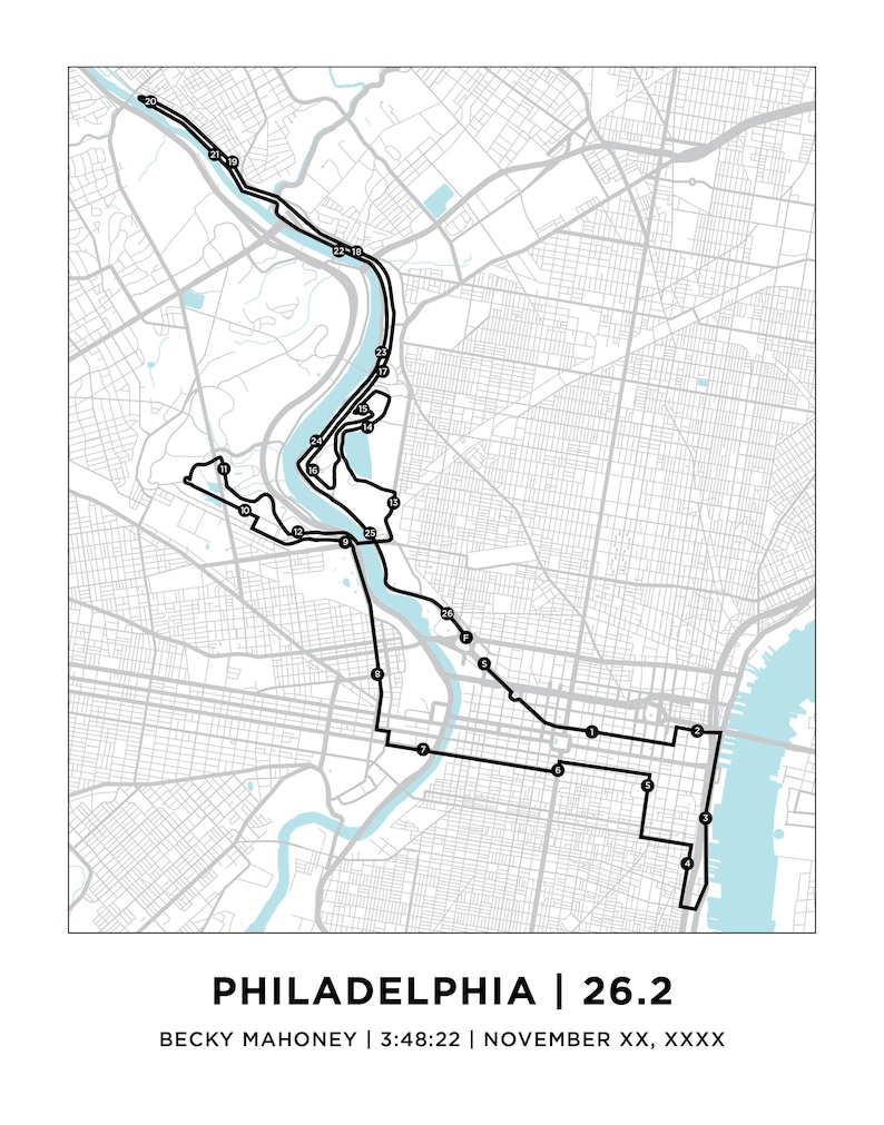 Philadelphia 26.2 Marathoner Map | Personalized Philly Route Map ...