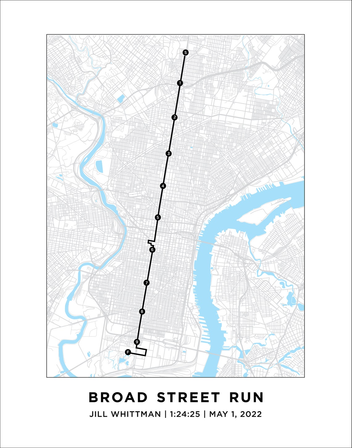 Broad Street Run Course Map Personalized Philadelphia - Etsy