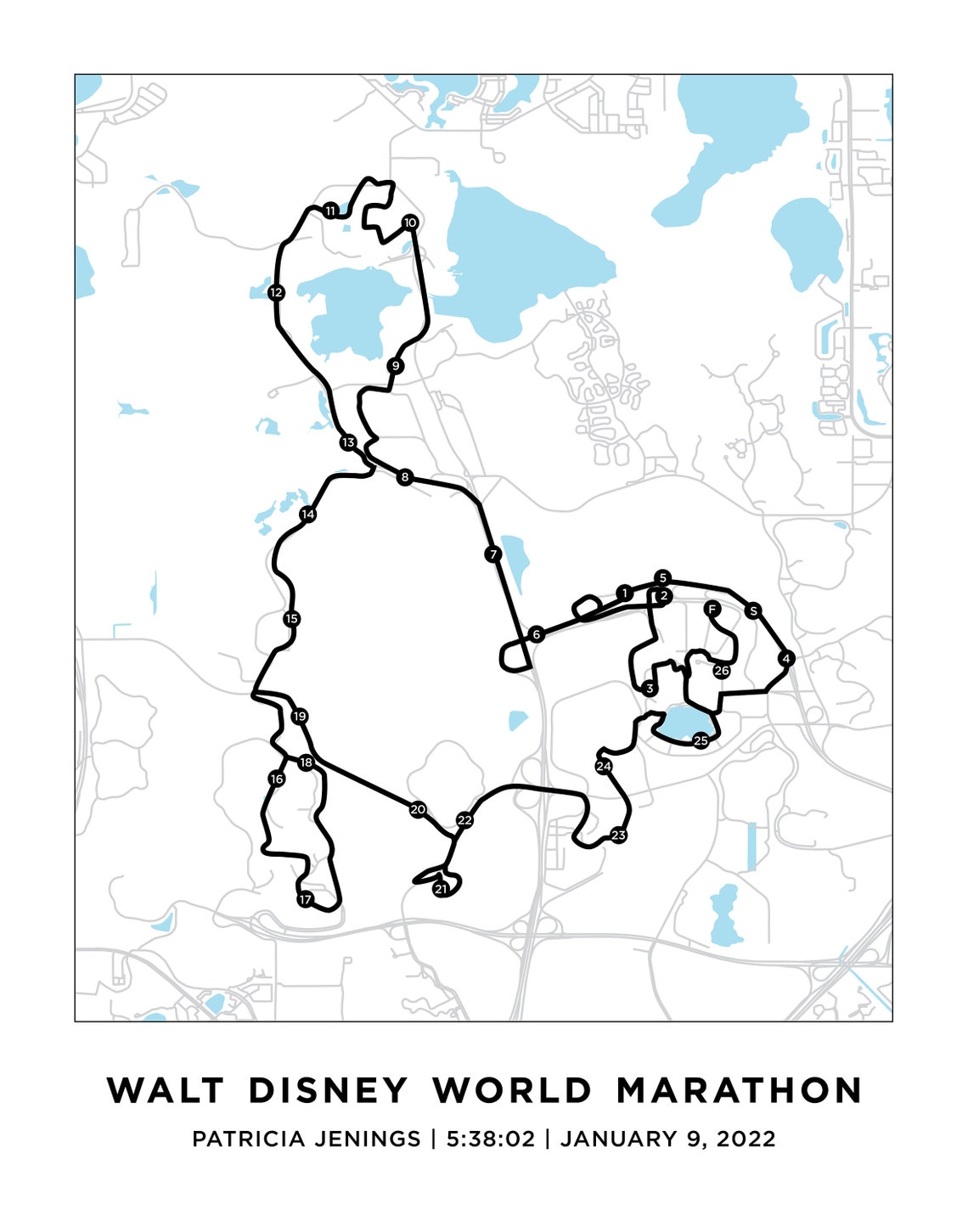 Walt Disney World Marathon Course Map Personalized Walt - Etsy