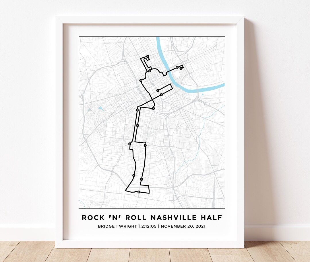 Nashville Half-marathon Course Map Personalized Nashville - Etsy