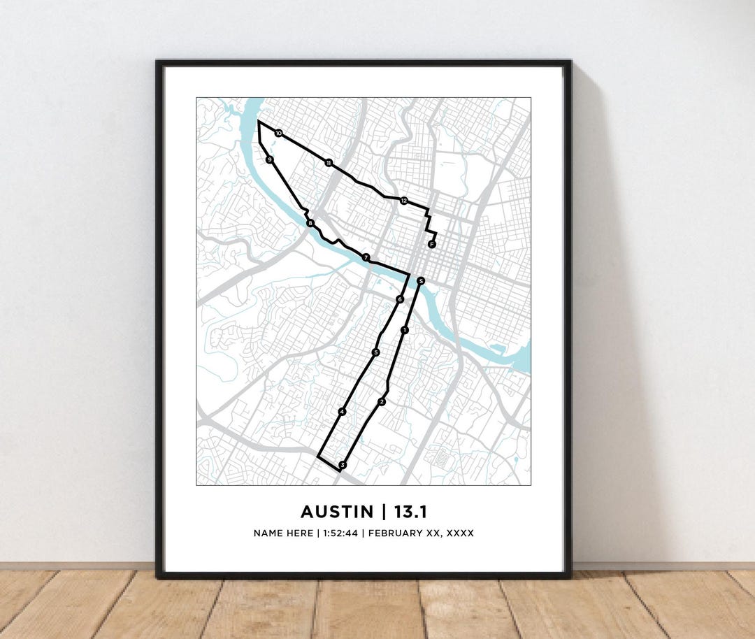 Austin 13.1 Running Map Print | Personalized Runner Gift - Etsy Denmark