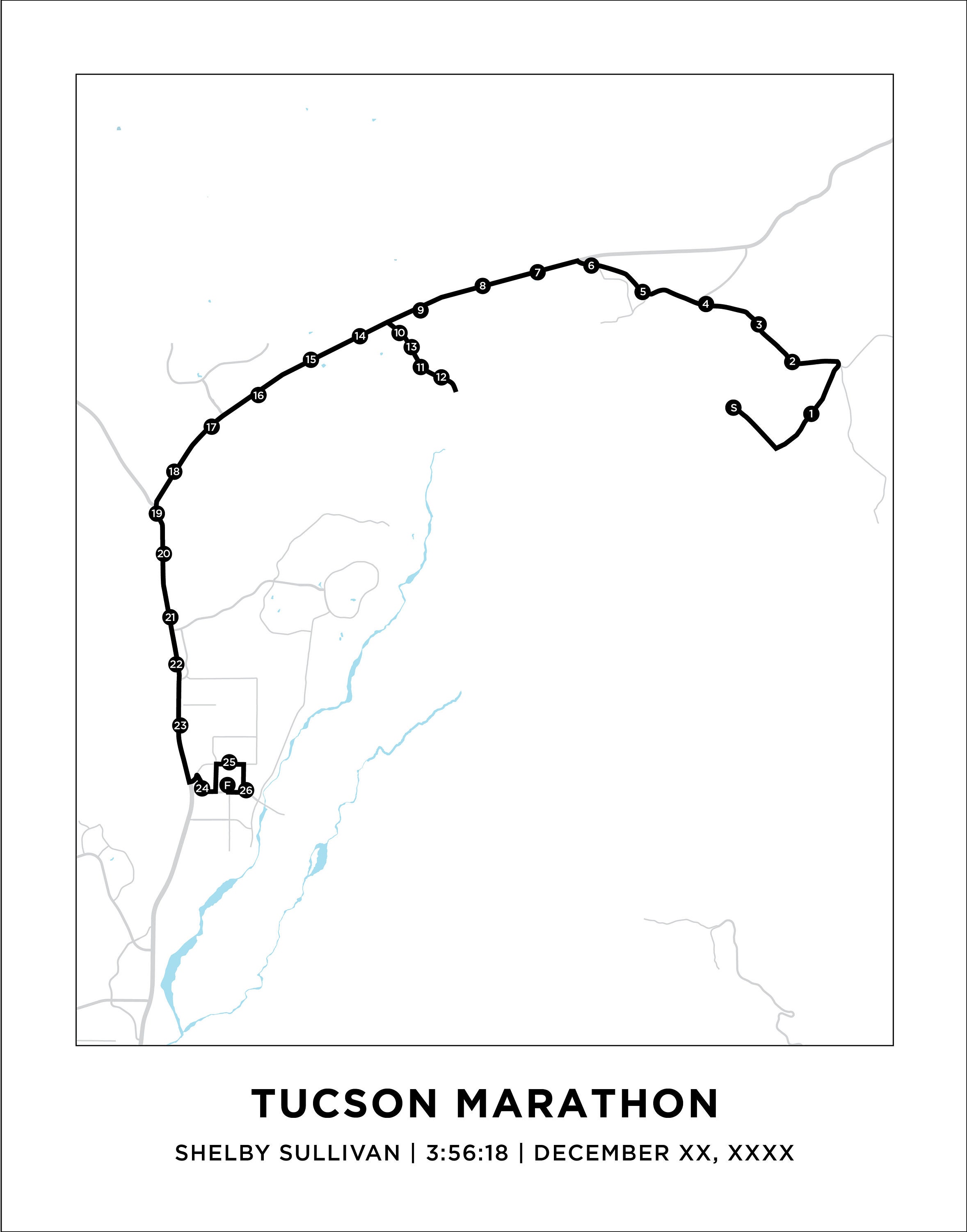 Tucson Marathon Map Personalized Tucson Arizona Marathon Map 26.2 Map ...