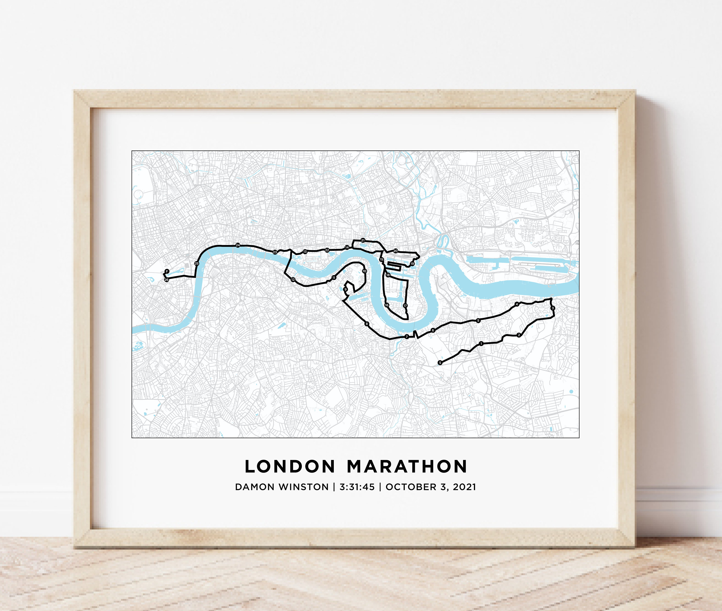 London Marathon Course Map Personalized London Marathon Route Map ...