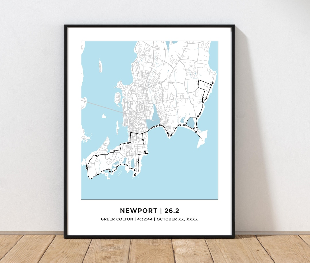 Newport 26.2 Marathoner Map Print | Rhode Island Runner Gift - Etsy
