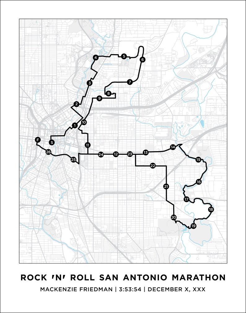 San Antonio Marathon Course Map Personalized San Antonio Marathon Route ...