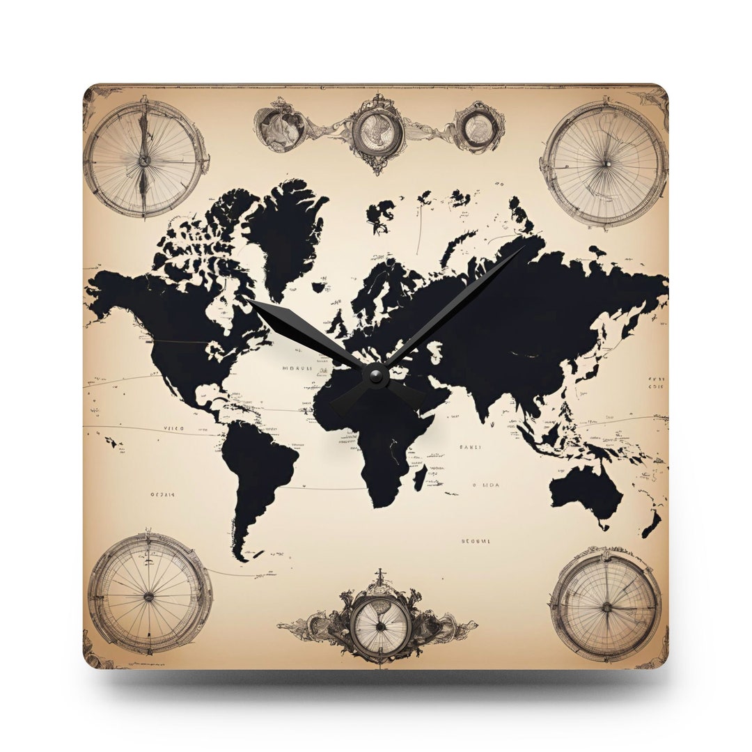 World Map Acrylic Wall Clock - Etsy