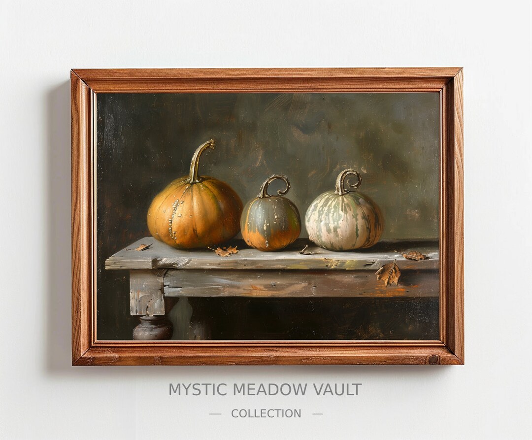 Elegant Trio of Gourds Still Life Rustic Autumn Art Cozy Fall Decor ...