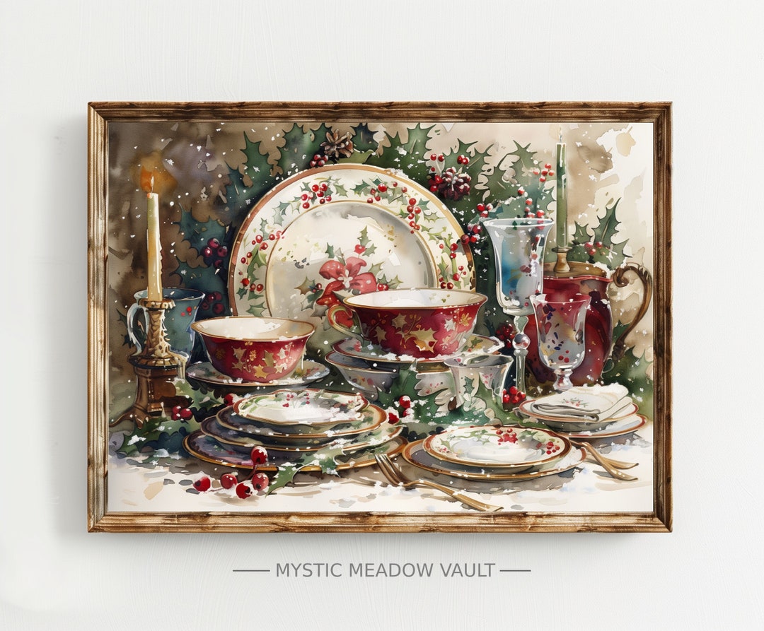 Holiday Dinnerware Art | Watercolor Christmas Print | Festive Table ...