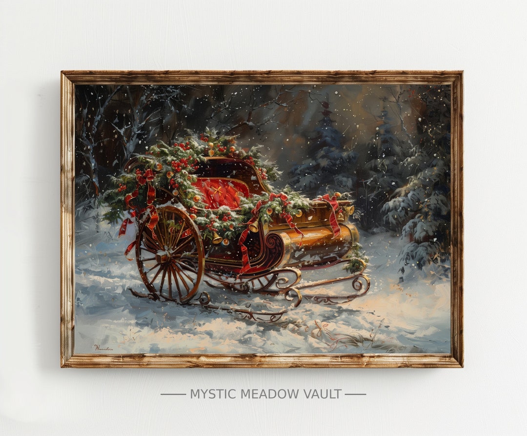 Charming Holiday Sleigh Art | Vintage Christmas Print | Festive Winter ...