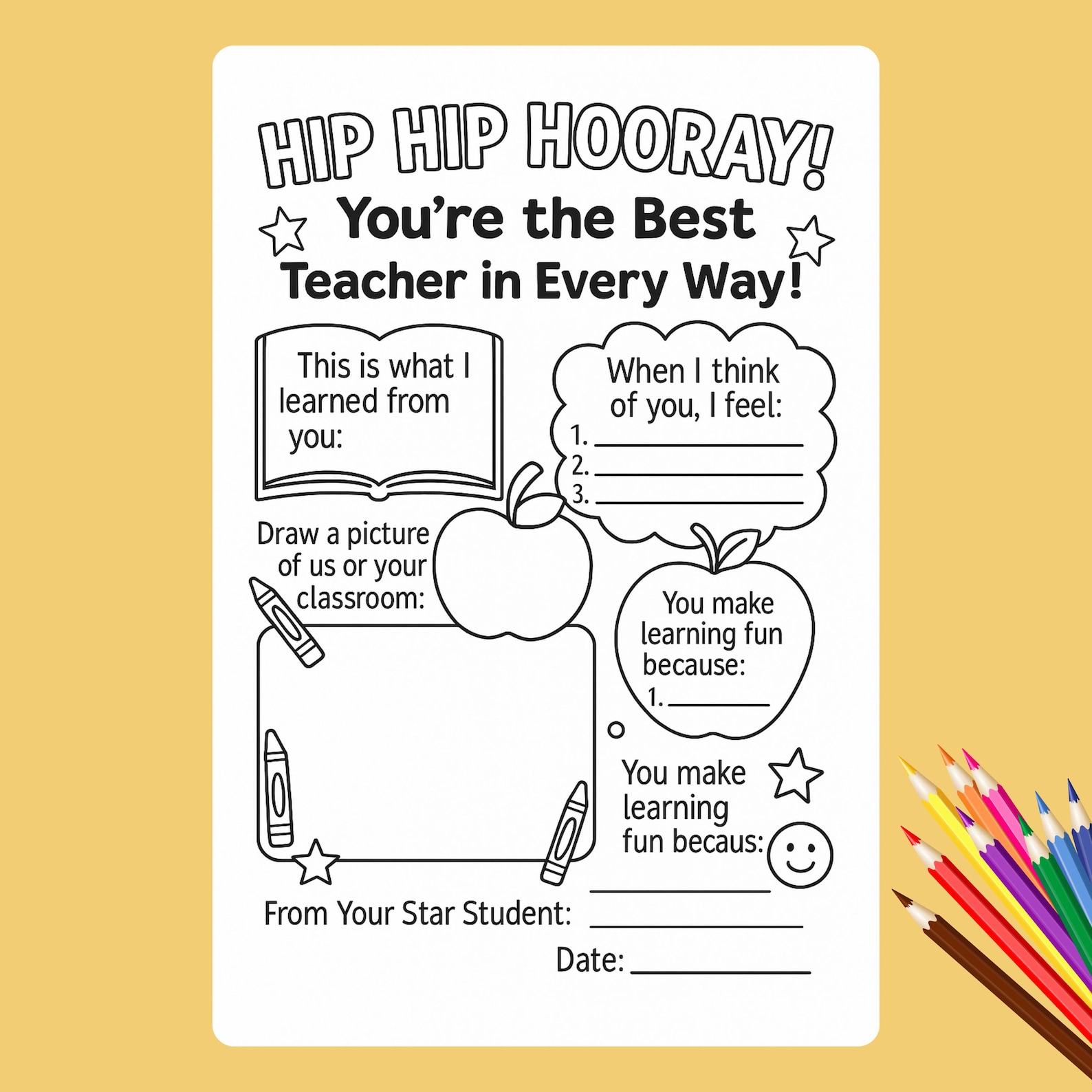 Thank You Teacher Coloring Page – Printable Gift for Kids to Color ...