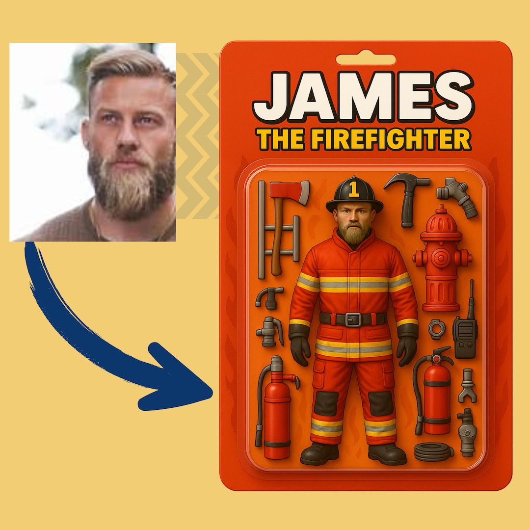 Custom Firefighter Action Figure – Turn Your Photo Into Toy Box Art ...