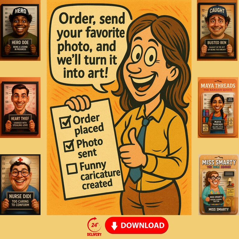 Custom Best Friend Mugshot Caricature – Funny Personalized Portrait ...