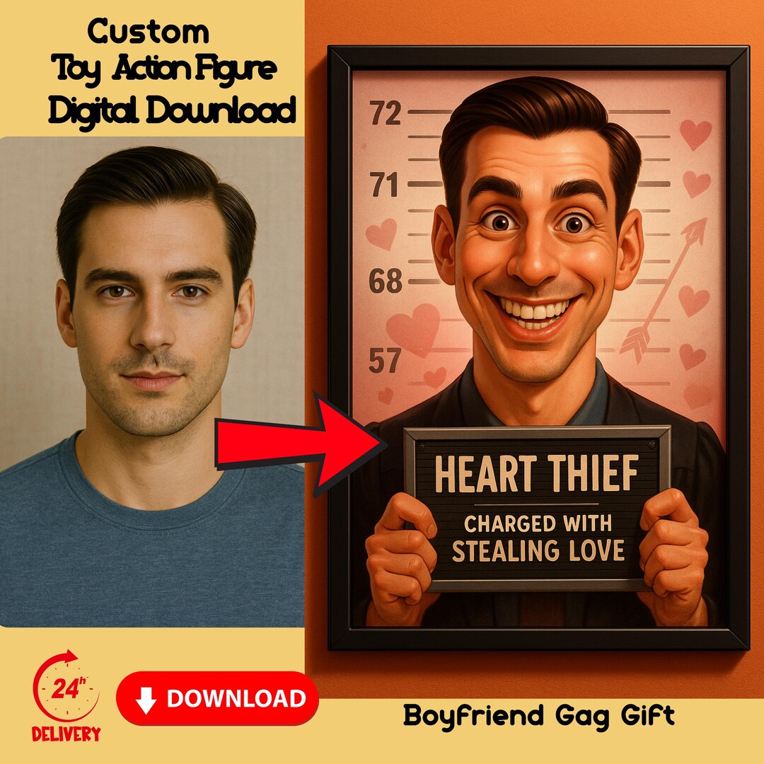 Custom Boyfriend Mugshot Caricature – Funny Personalized Portrait From ...
