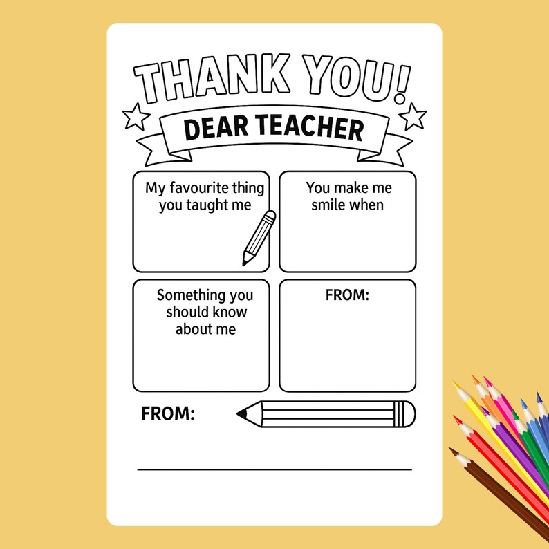 Thank You Teacher Coloring Page – Printable Gift for Kids to Color ...