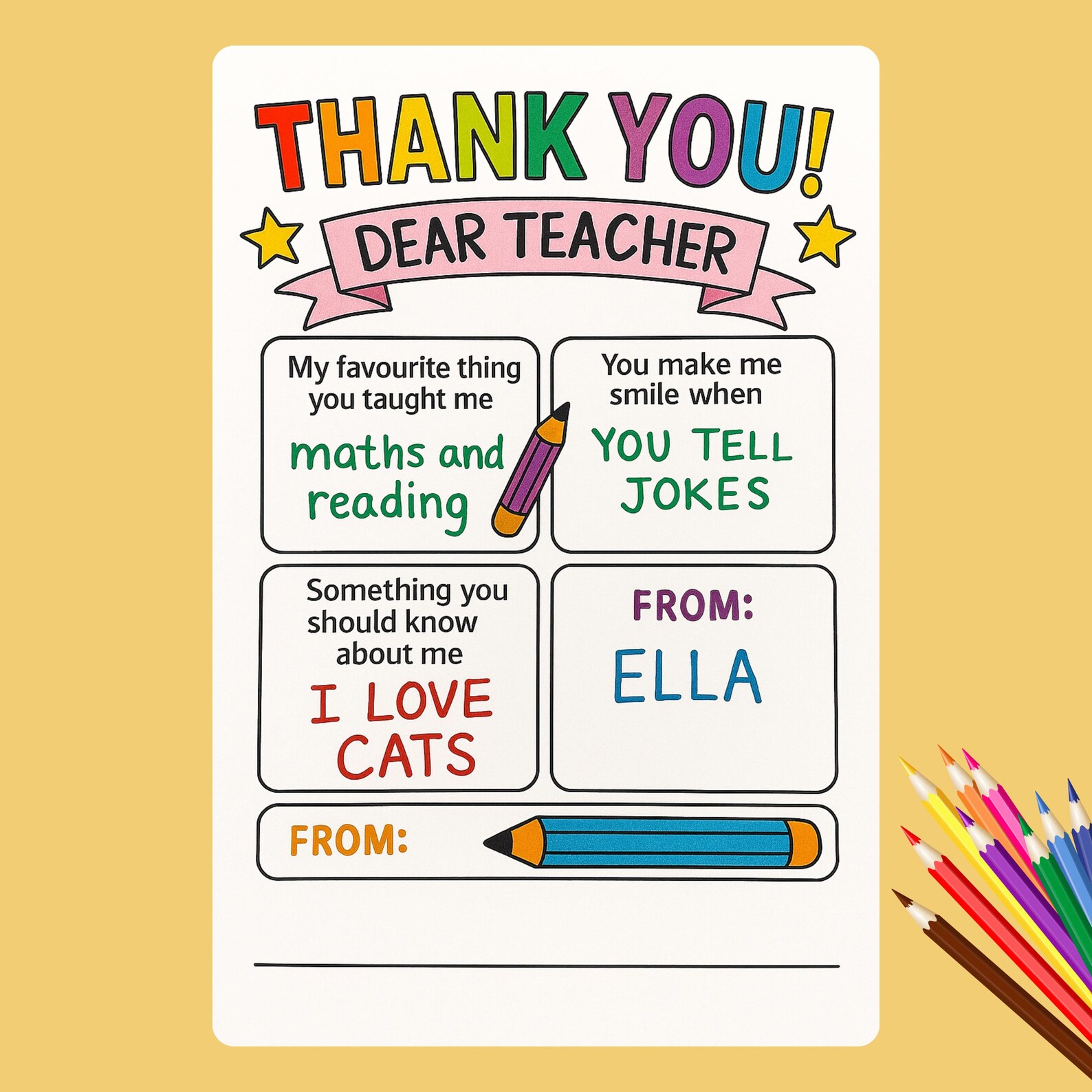 Thank You Teacher Coloring Page – Printable Gift for Kids to Color ...