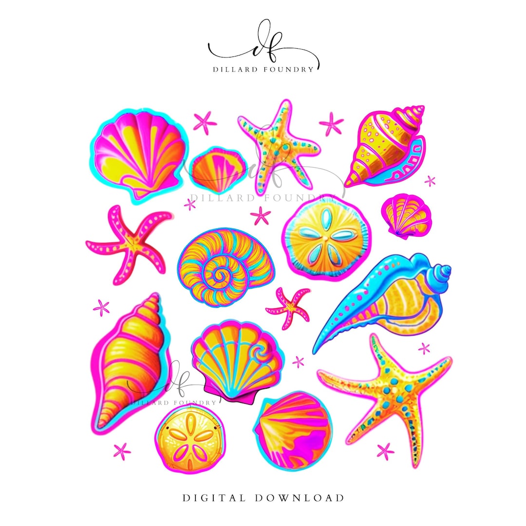 Neon Seashells PNG & SVG: Summer Beach Clipart (digital Download) - Etsy