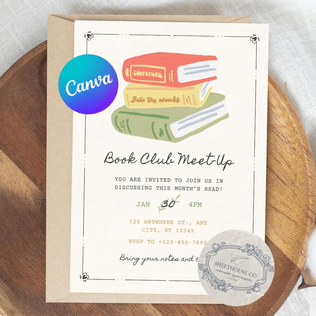 Instant Download Cozy Book Club, Romance Novel, Cottagecore Invite ...