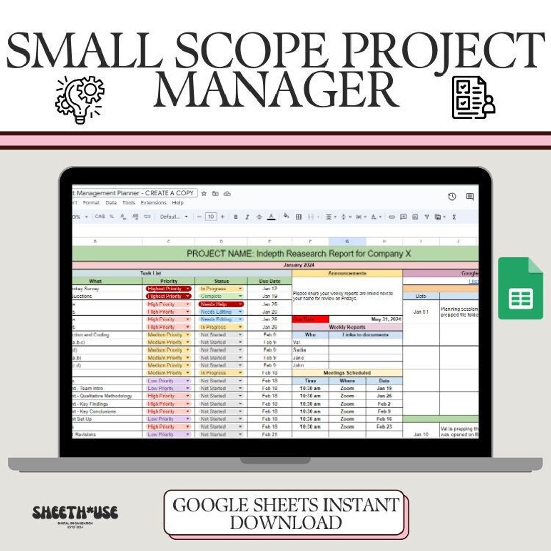 Small Scope/group Project Management for School or Work Google Sheets ...