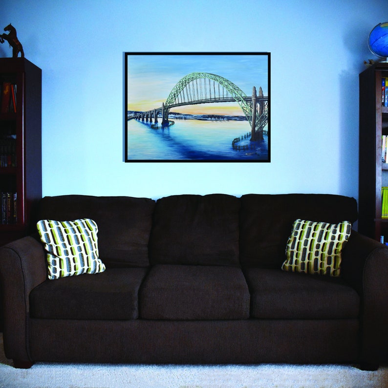 10x12 Yaquina Bay Bridge Painting Acrylic Print Ocean View Sea Life ...